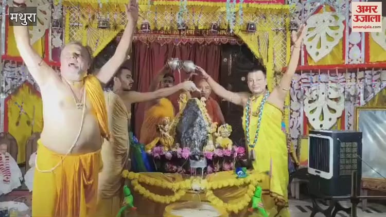 Video:राधा रमण लाल और राधा दमोदर लाल मंदिर में दिन में हुआ महाभिषेक ...