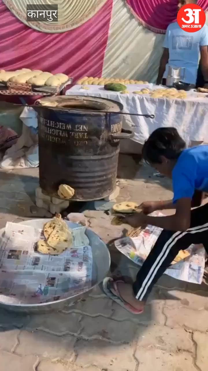 Kanpur:गोविंद नगर मंदिर में रामनवमी भंडारा, लकड़ी की भट्ठी पर बना भोजन ...
